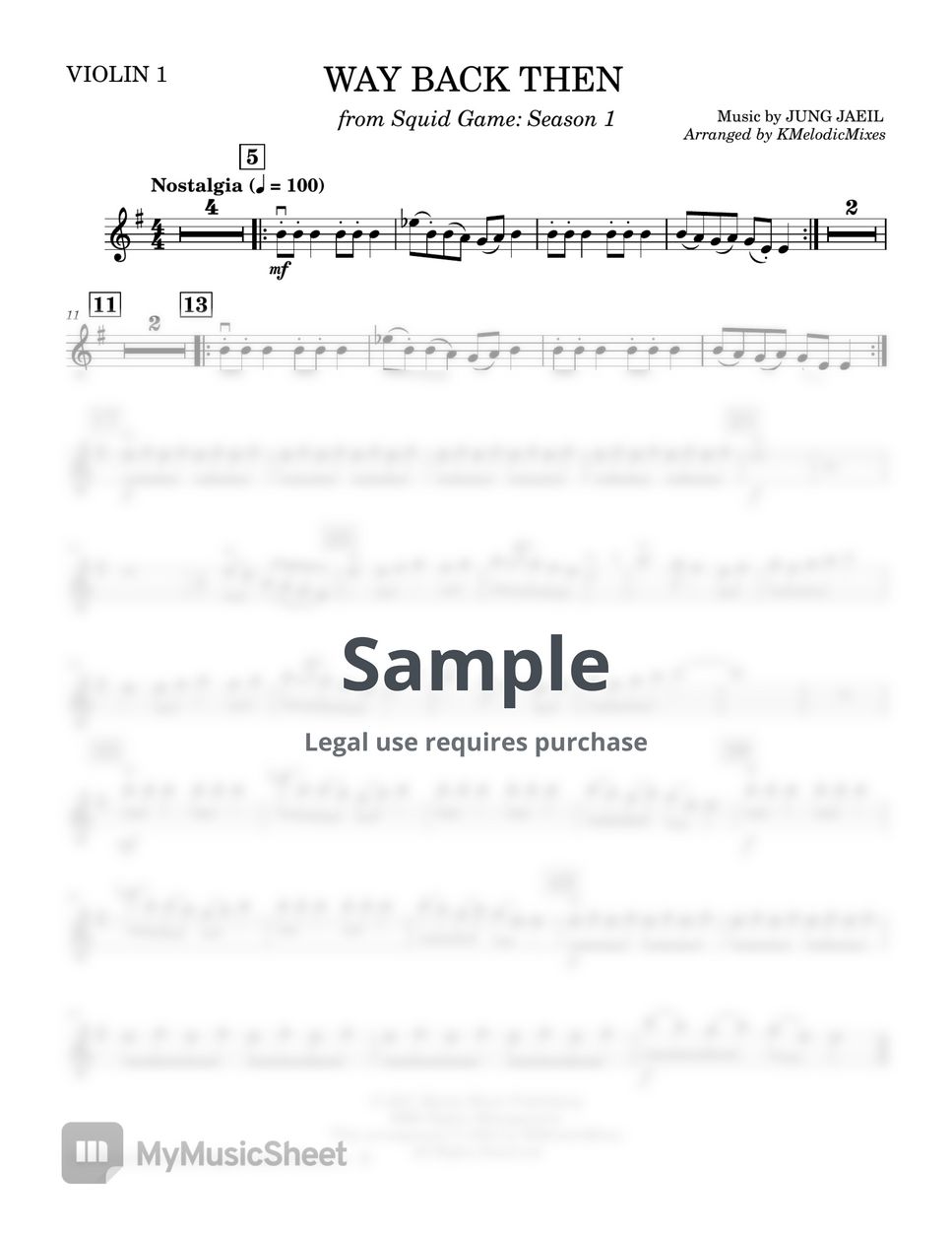 Jung Jaeil - Way Back Then (from Squid Game S1) - Violin 1, 2 & 3 ...