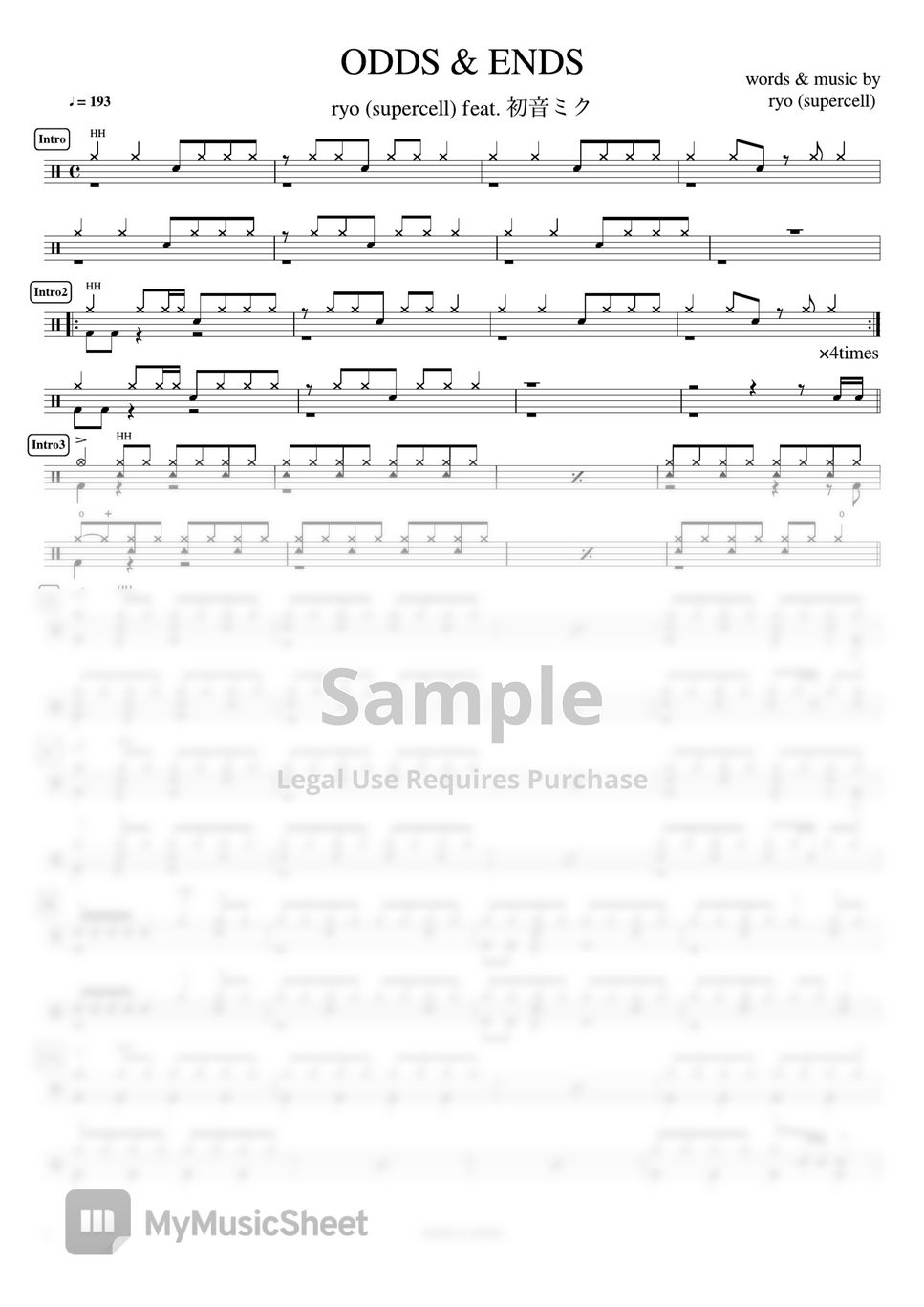 ryo (supercell) feat.初音ミク - ODDS&ENDS (ゲーム『初音ミク -Project DIVA- f』OPテーマ) Notenblatt by Cookai's J ...
