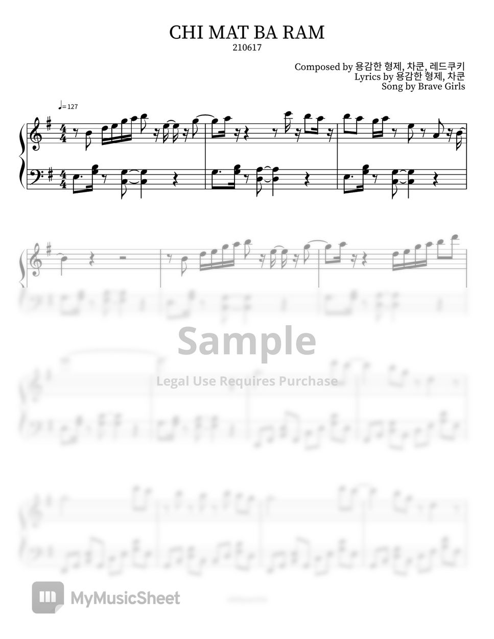 Brave Girls(브레이브걸스) - Chi Mat Ba Ram(裙襬風起치맛바람) Sheet Music by chihyun416