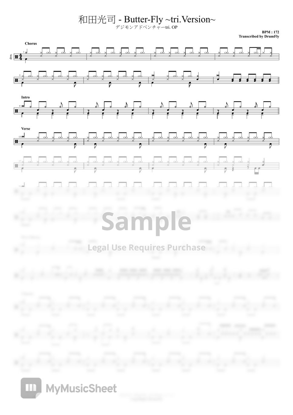 和田光司 - Butter-Fly～tri.Version Sheet Music by DrumFly