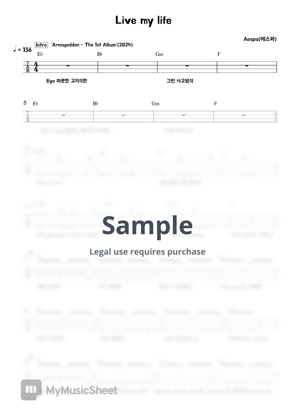 Aespa(에스파) - Live My Life 악보 by 김미(Kimme)