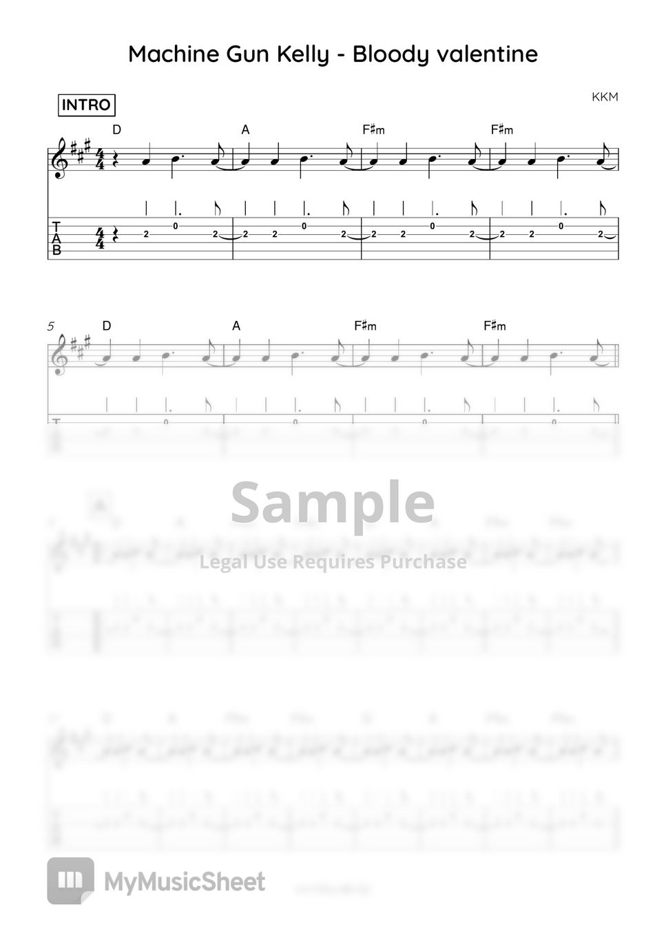 Machine Gun Kelly - Bloody Valentine (일렉기타 / TAB / 머신건켈리) Sheets by KKM