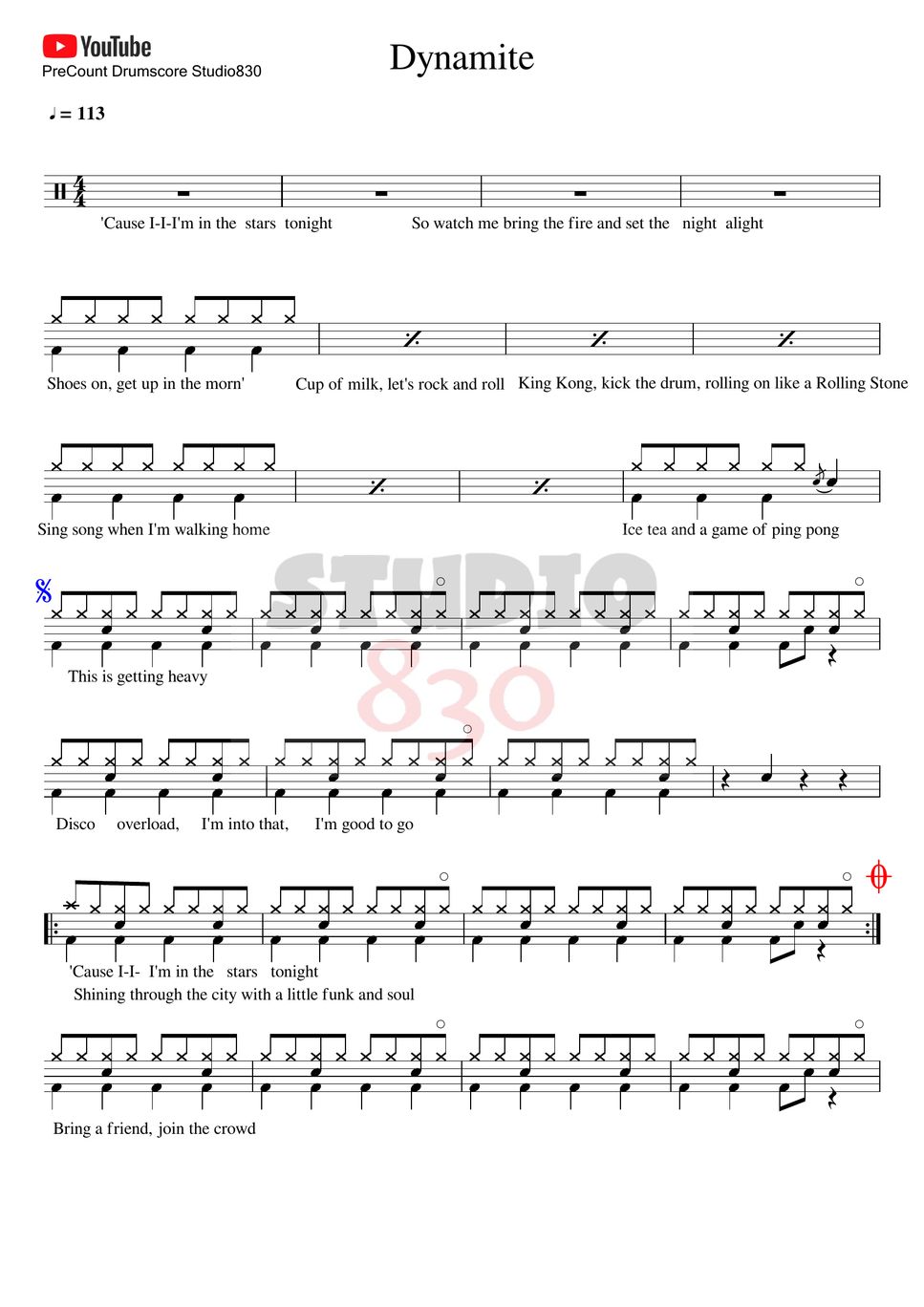 BTS - Dynamite Sheet by Studio830