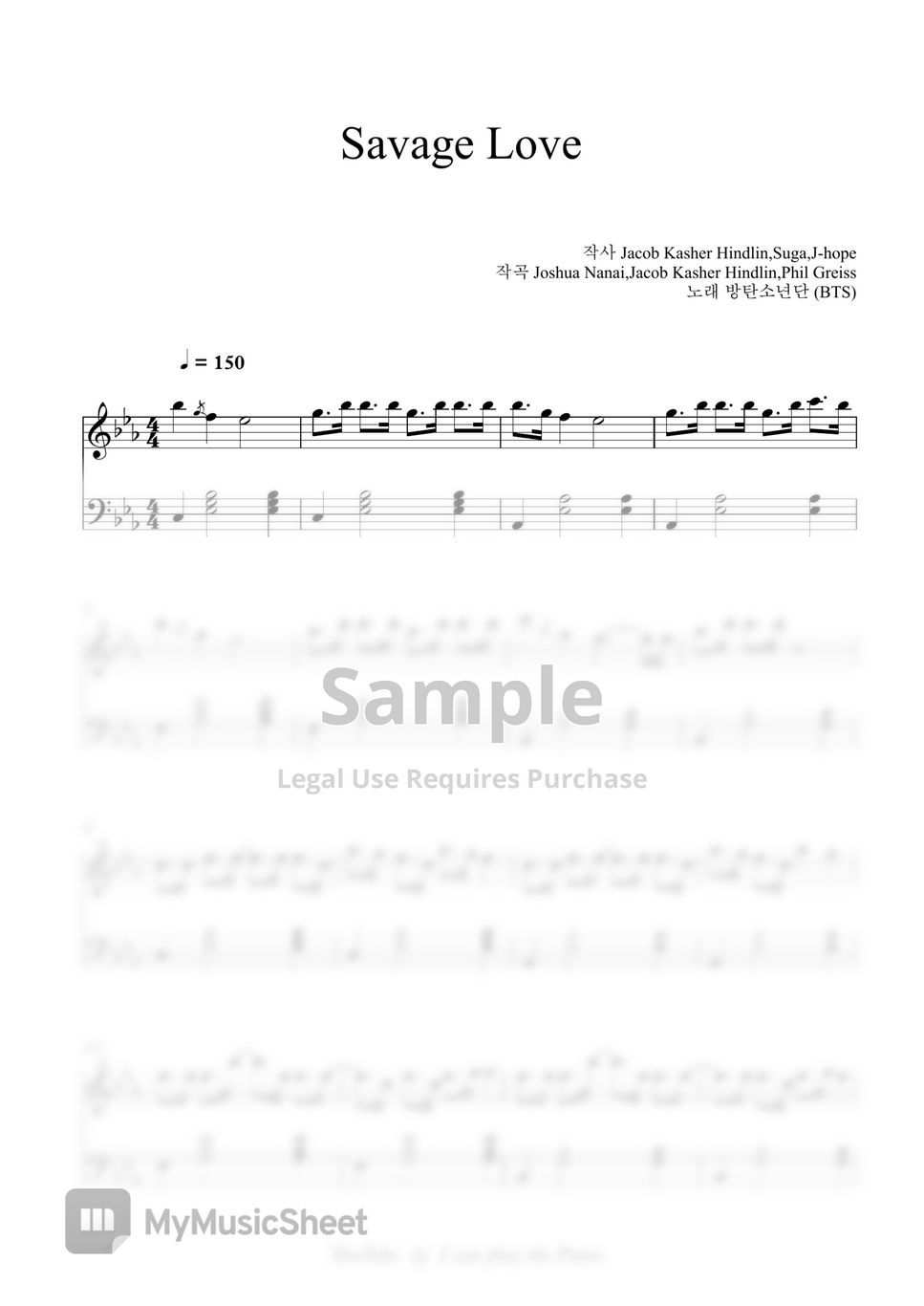 BTS - Savage Love (Laxed - Siren Beat)[BTS Remix] Partition by I can play the Piano