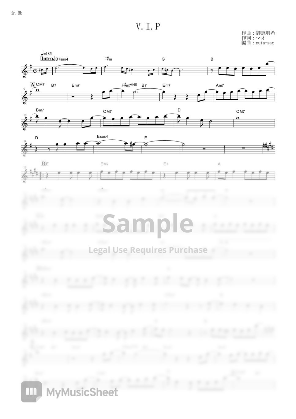 Magi: The Labyrinth of Magic - V.I.P (in Bb) 악보 by SID