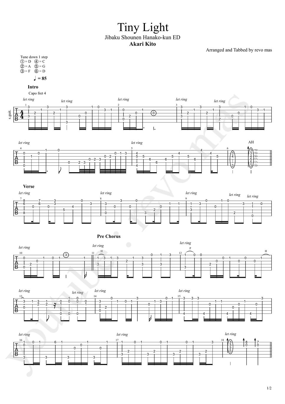 Akari Kito - Tiny Light (Hanako-kun ED) TAB by revo mas