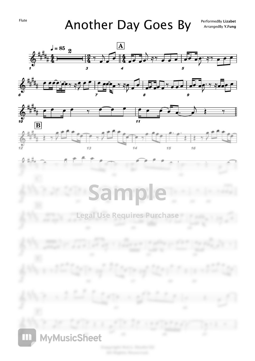 TBS系日曜劇場[DCU]主題歌 - Another Day Goes by (FluteSolo) Sheet Music by FungYip