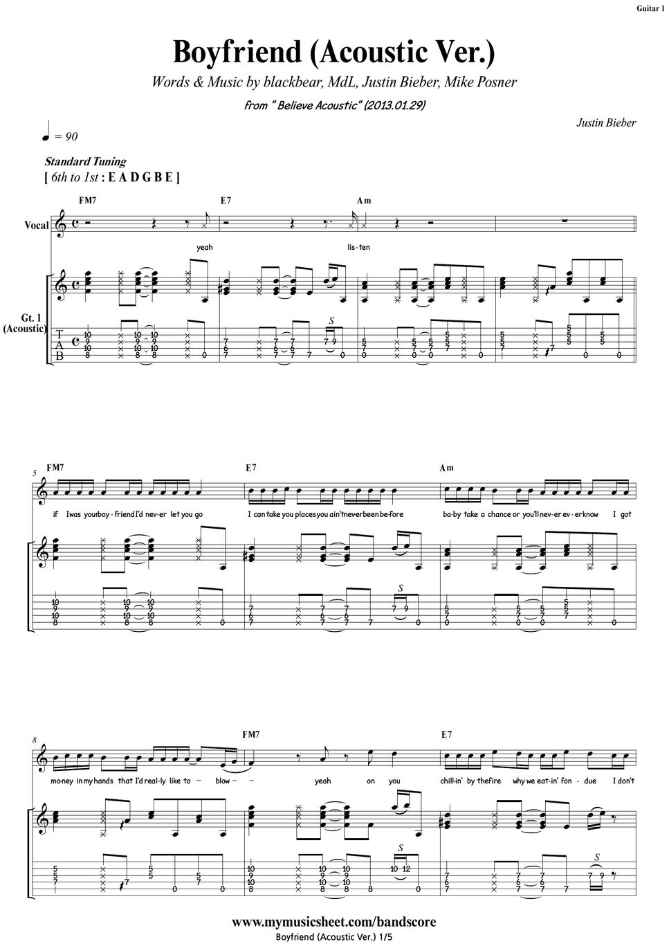Justin Bieber Boyfriend Guitar Chords