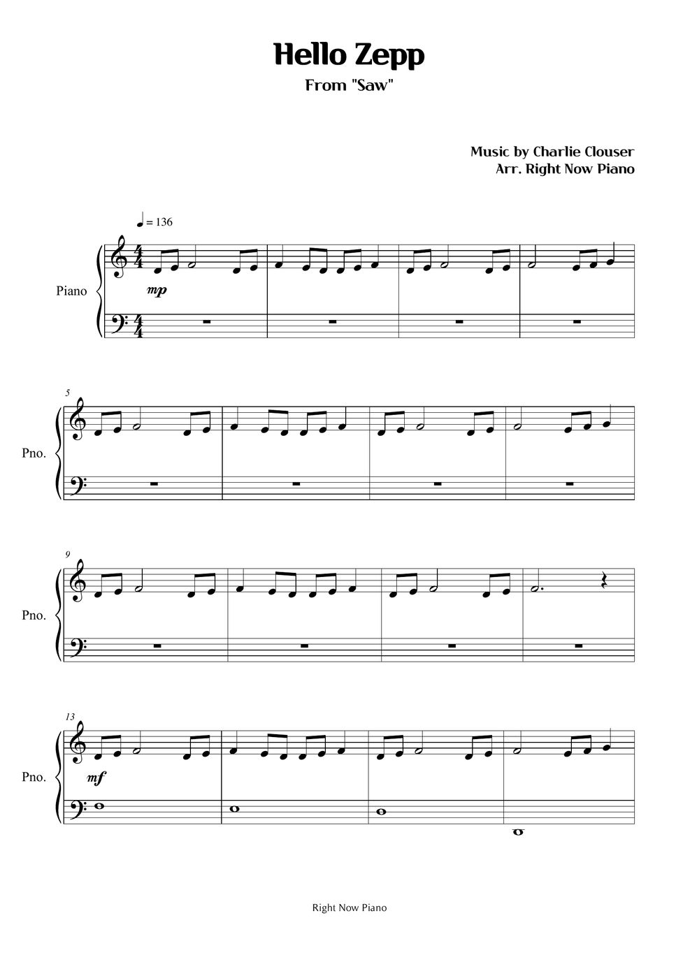 Saw - Hello Zepp Partitura by Right Now Piano