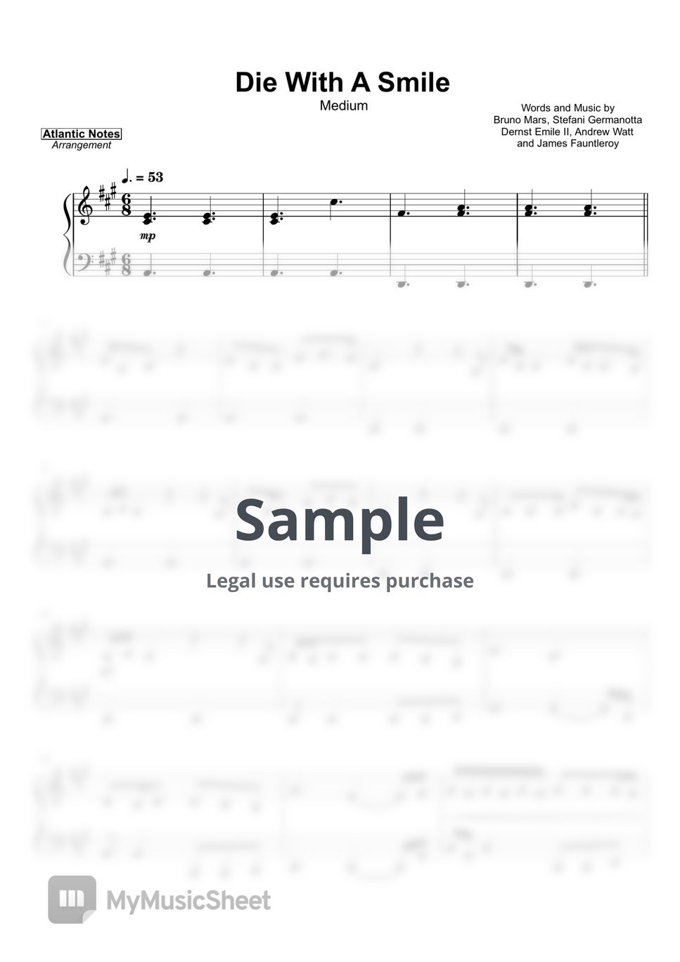 Lady Gaga, Bruno Mars - Die With A Smile Sheet Music by Atlantic Notes
