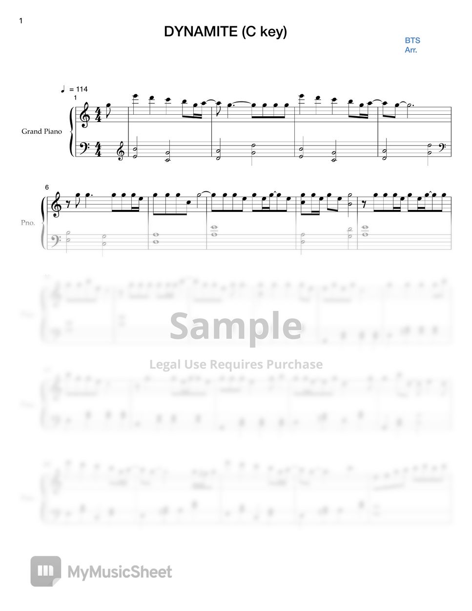 Bts Dynamite Easy Piano Cover C Key 쉬운버전 Sheets By Brittenssem