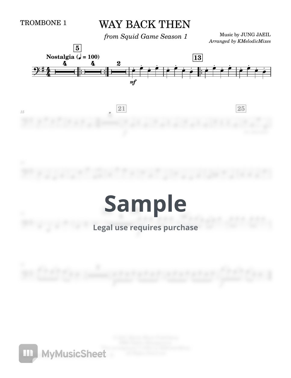 Jung Jaeil - Way Back Then (from Squid Game S1) - Trombone 1 & 2 Sheet ...