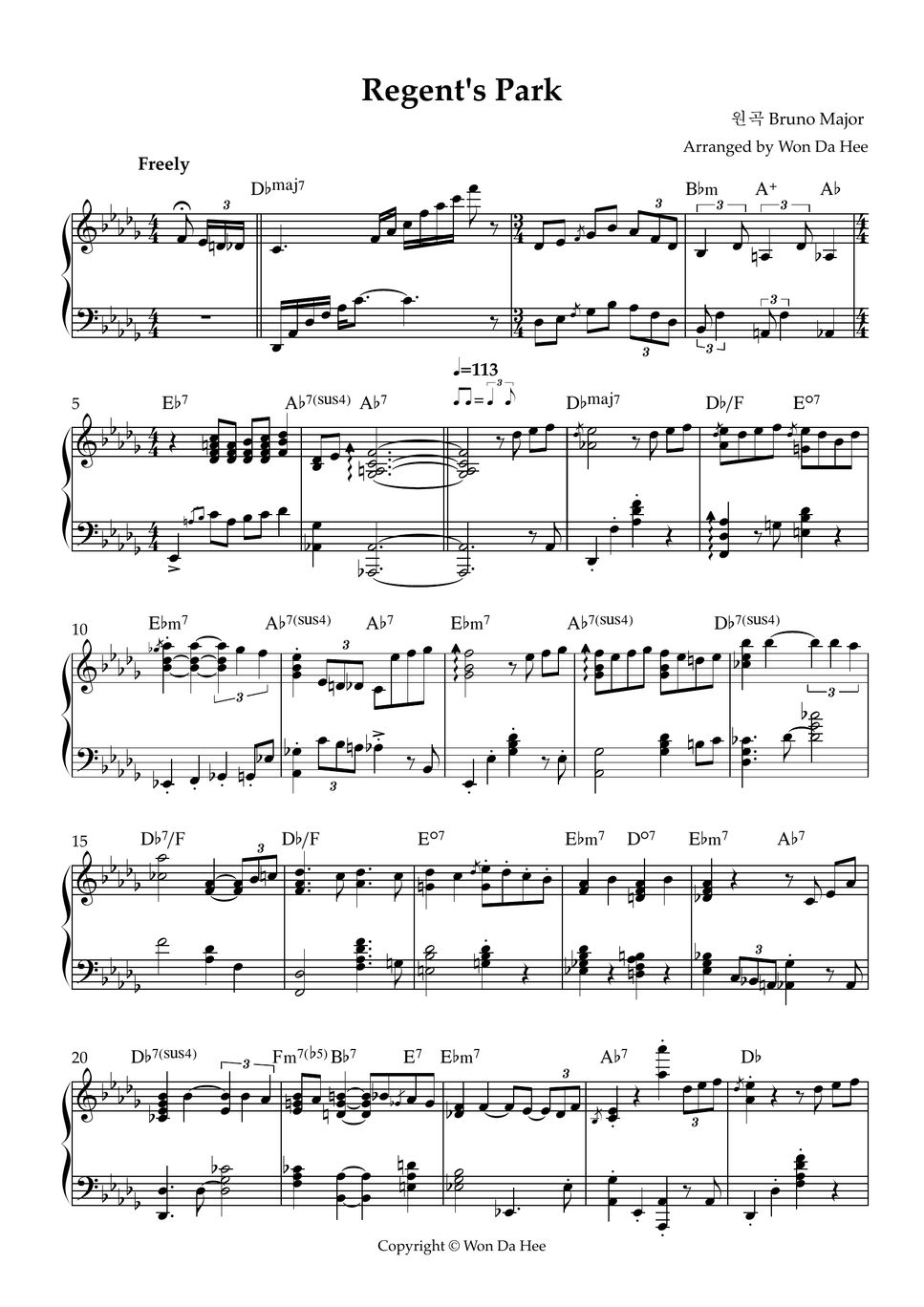 Bruno Major - Regent's Park (재즈ver.) Sheets by 원다희Won Da Hee