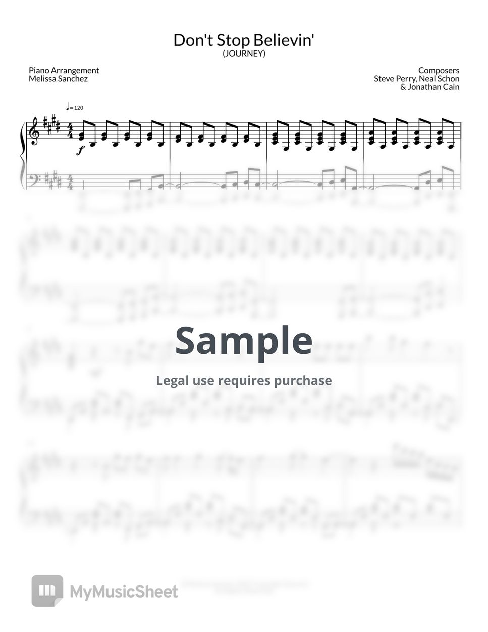 Journey - Don't Stop Believin' 악보 by Melissa Pianist