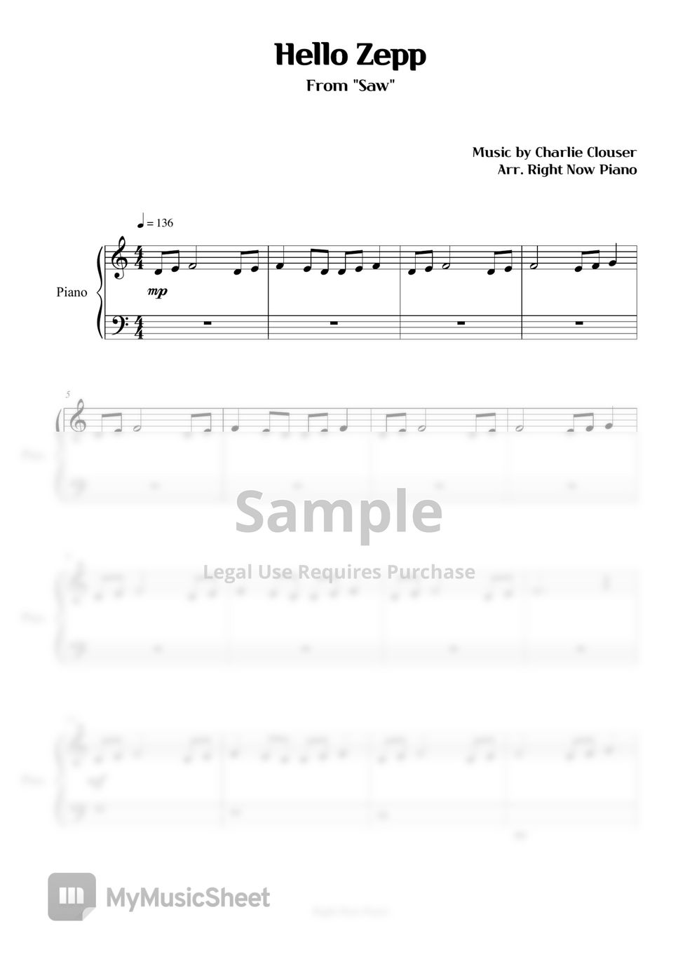 Saw - Hello Zepp Sheets by Right Now Piano