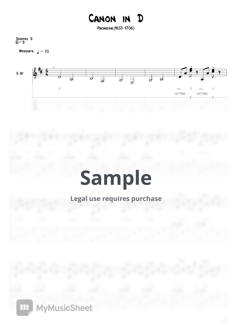 Pachelbel - Canon in D Tab + 단선 악보 by Agape Guitar
