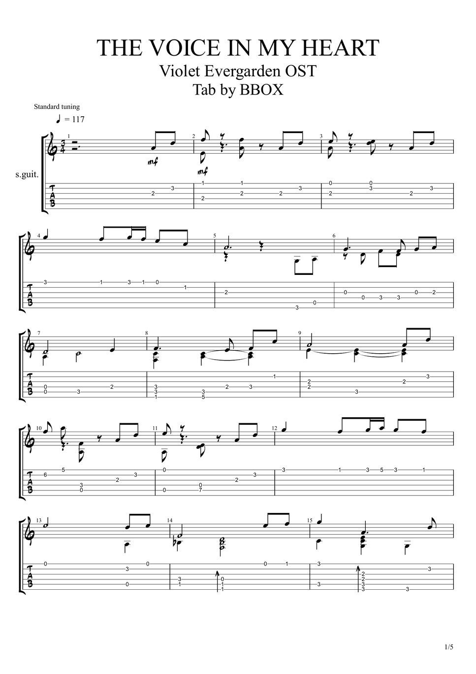 Evan Call - Violet Evergarden OST - The Voice in My Heart TAB