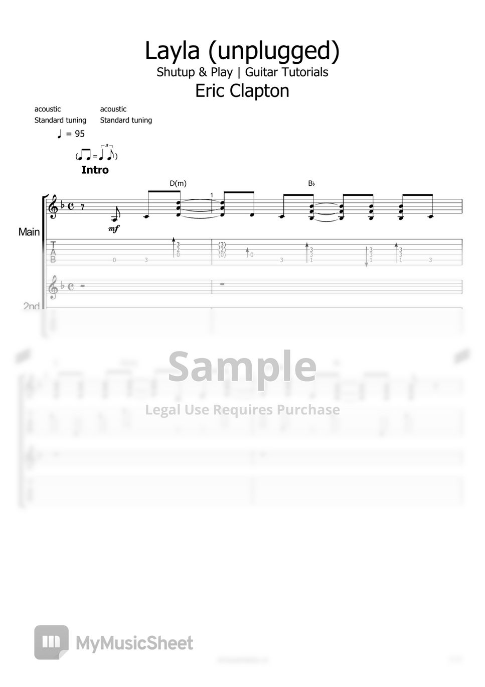 Eric Clapton - Layla (unplugged) 악보 by Shutup & Play Guitar Tutorials