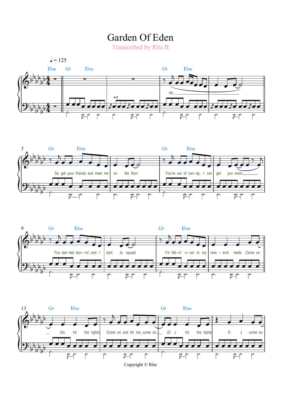 Lady Gaga - Garden Of Eden (Lyrics, chords) 악보 by Rita B