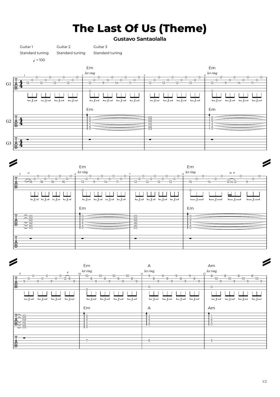 Gustavo Santaolalla - The Last of Us Opening Theme TAB by Nikola Gugoski