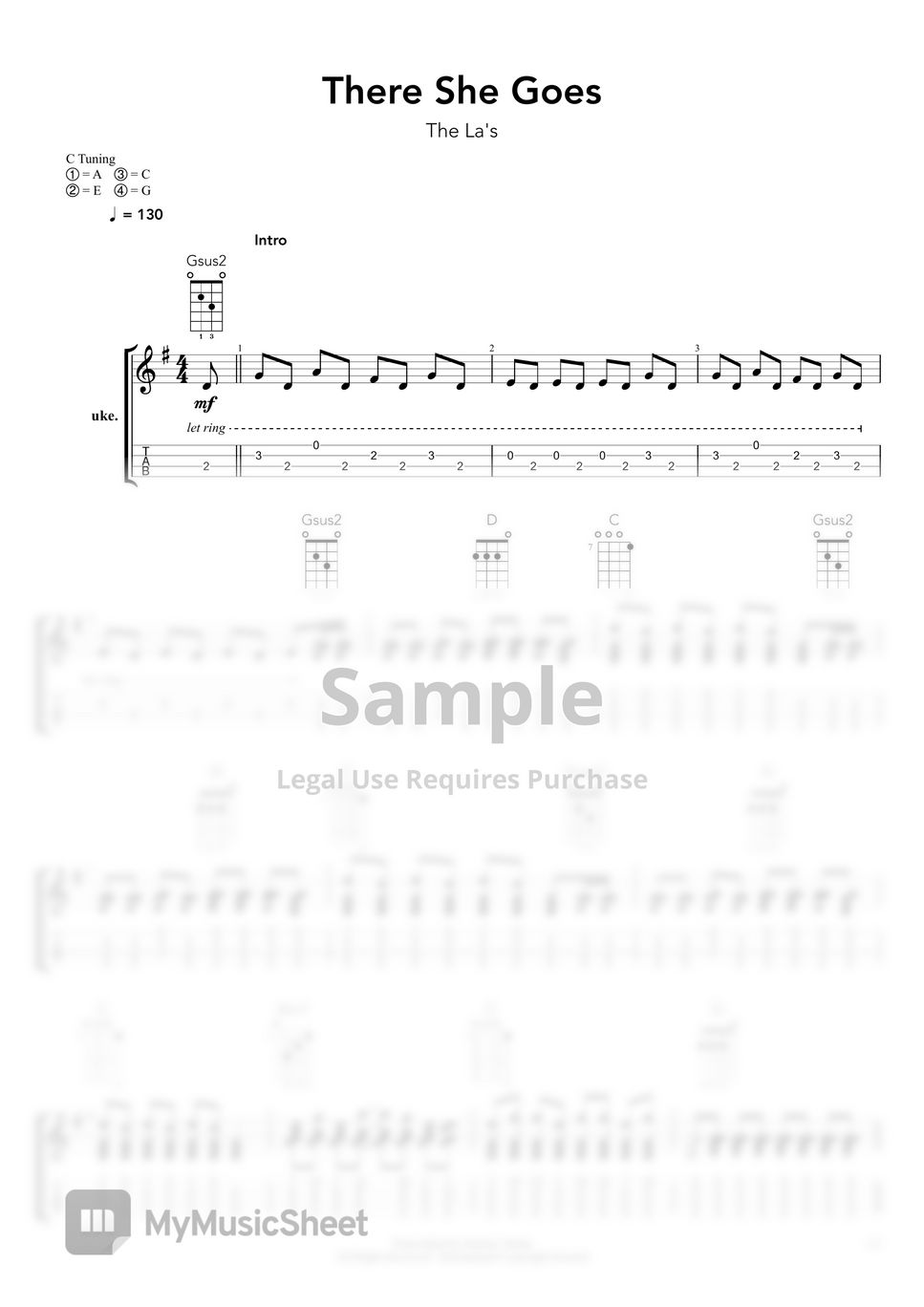 The La’s - There she goes Tab + 1staff by 4stringboy