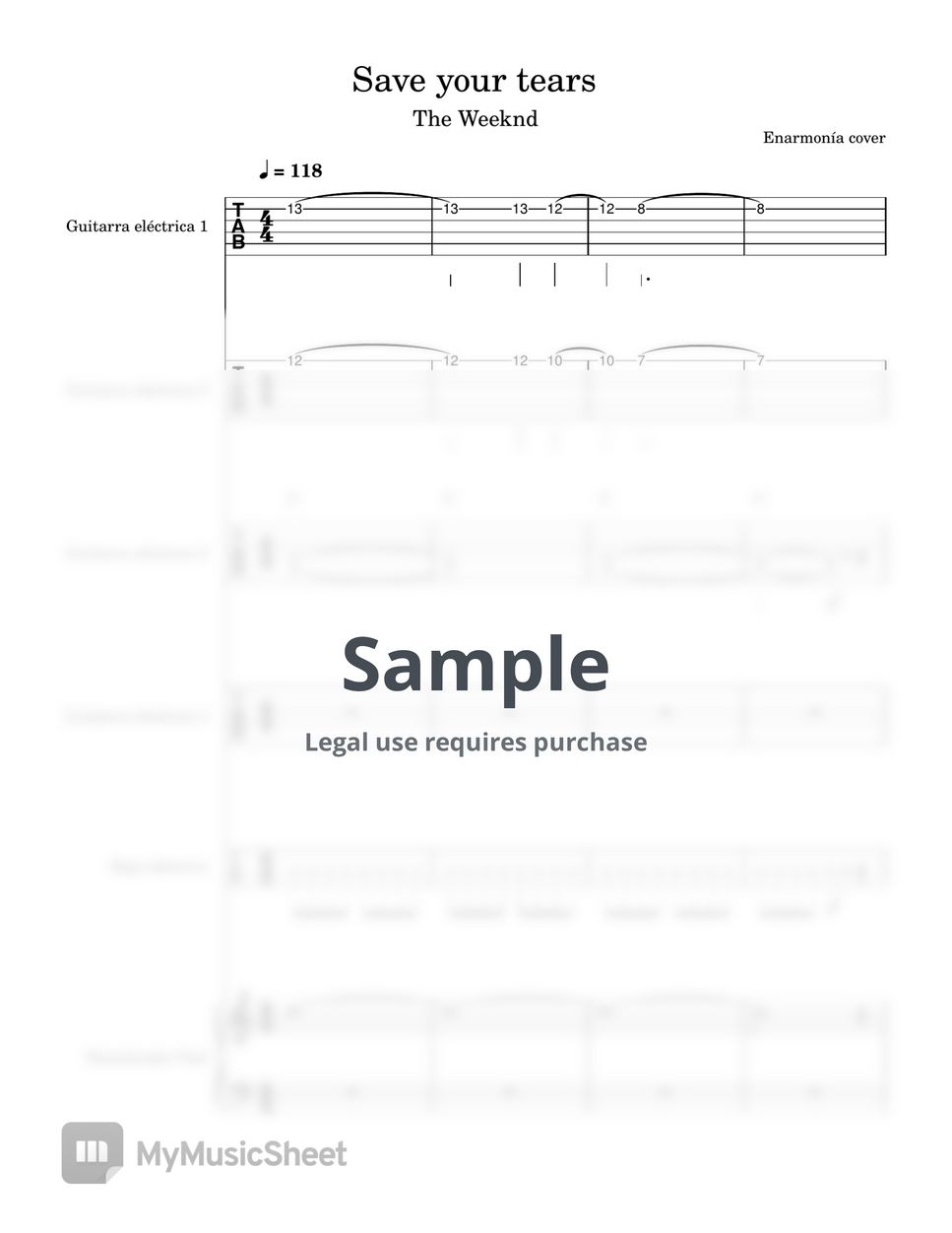 The Weeknd - Save your tears (Rock cover) 악보 by Enarmonía