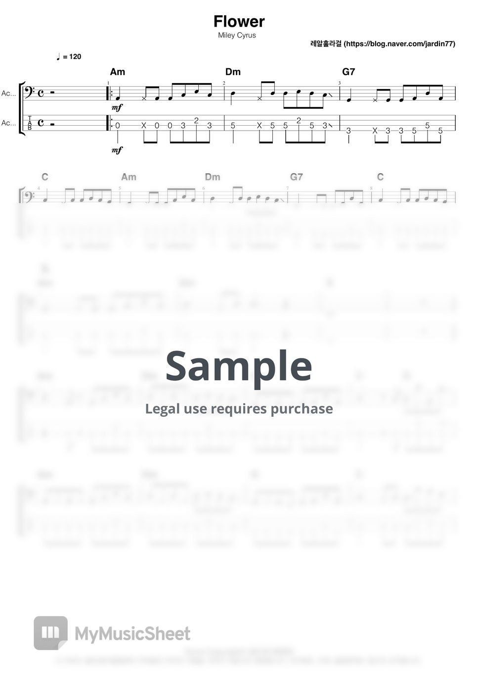 Miley Cyrus - Flowers (Ubass/Ukulele Bass/Flower) 악보 by 레알훌라걸