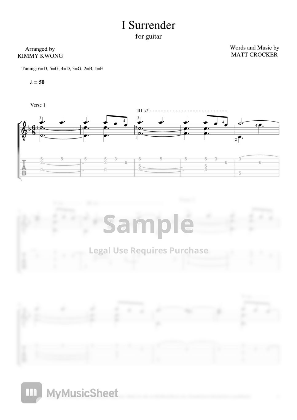 Hillsong Worship - I Surrender (fingerstyle guitar TAB) Tab + 1staff by ...