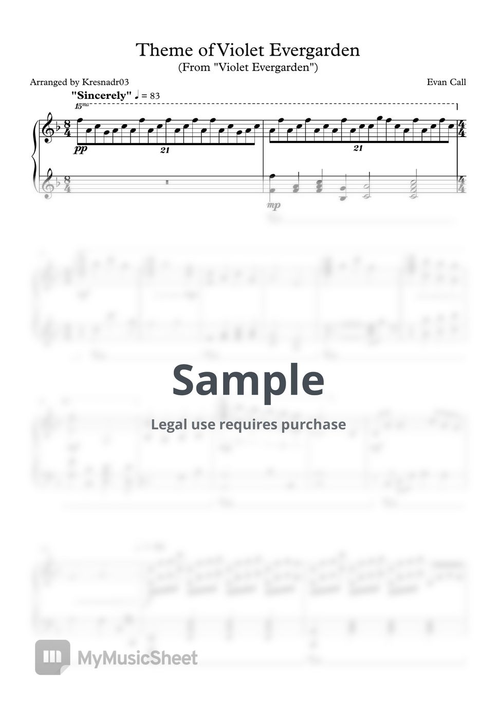 Violet Evergarden - Theme of Violet Evergarden Sheet Music by Kresnadr03