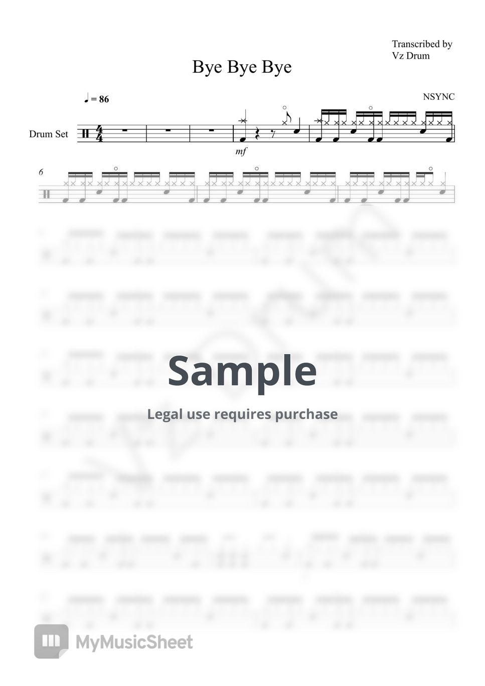 NSYNC - Bye Bye Bye Sheet Music by Vz Drum