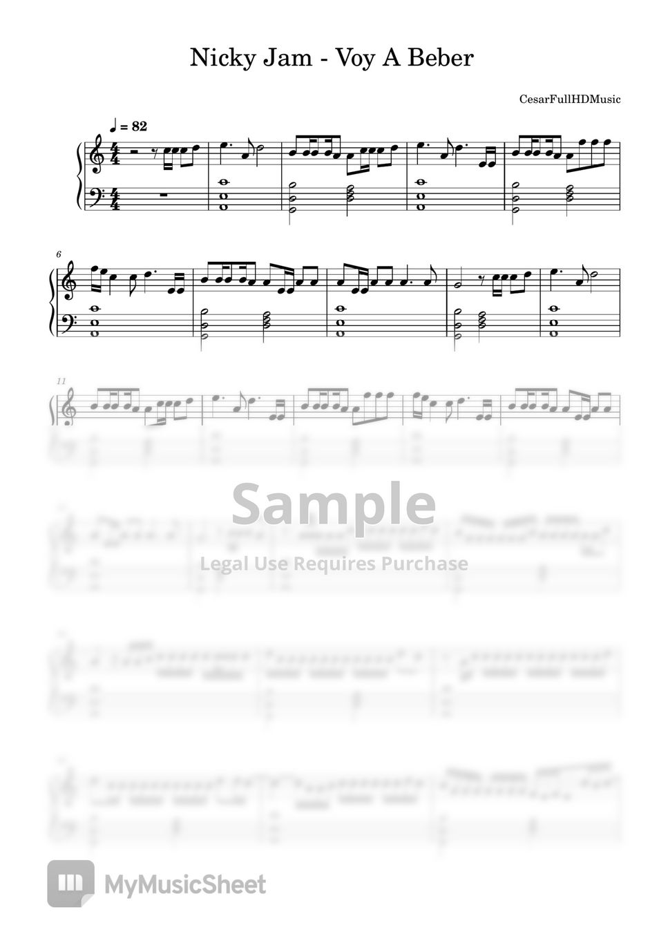 Nicky Jam - Voy A Beber Sheets