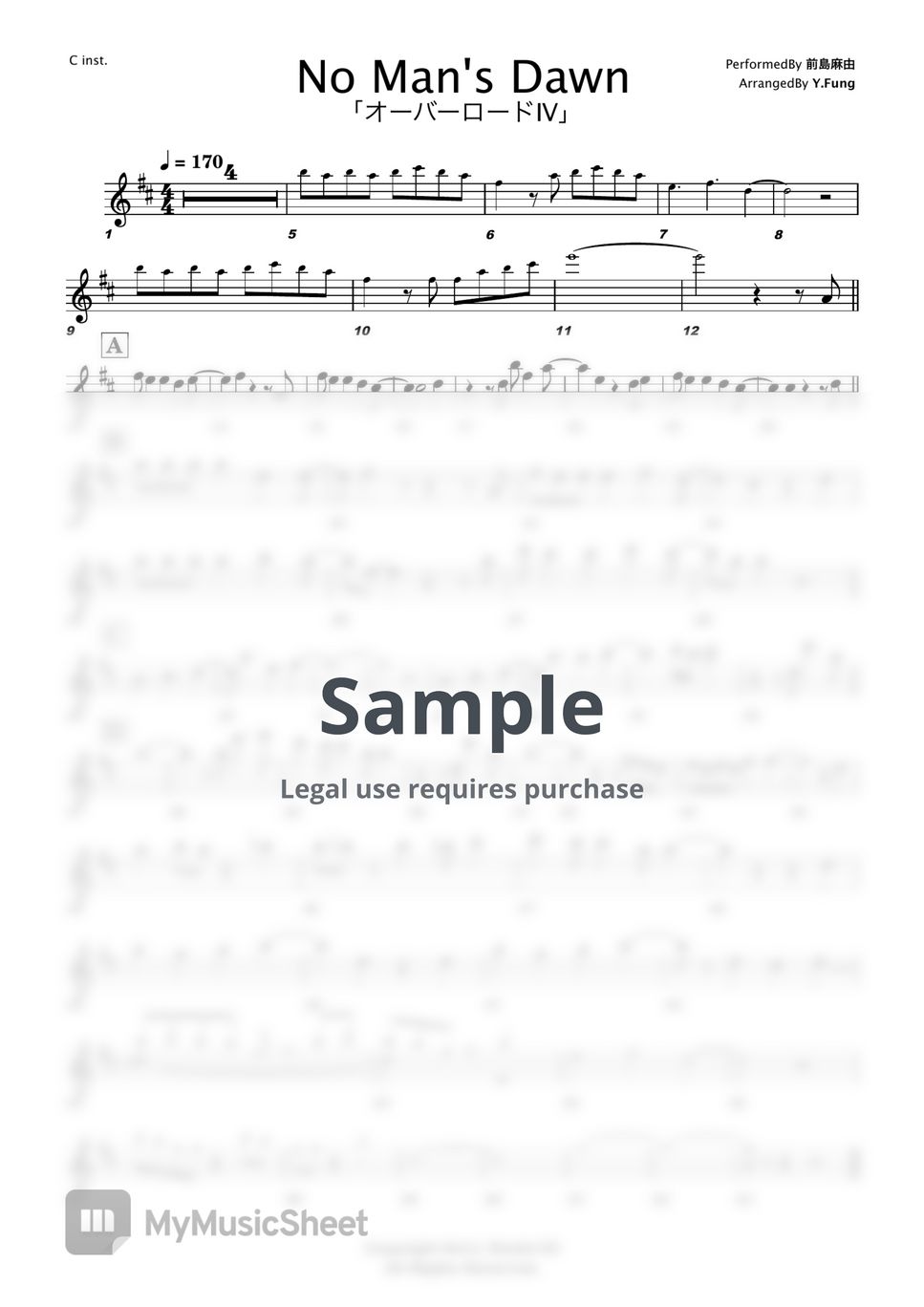 Overlors s4 ED - No Man Dawn - オーバーロードⅣ ED (C/ Bb/ F/ Eb キー樂譜) Sheet Music by yipfung