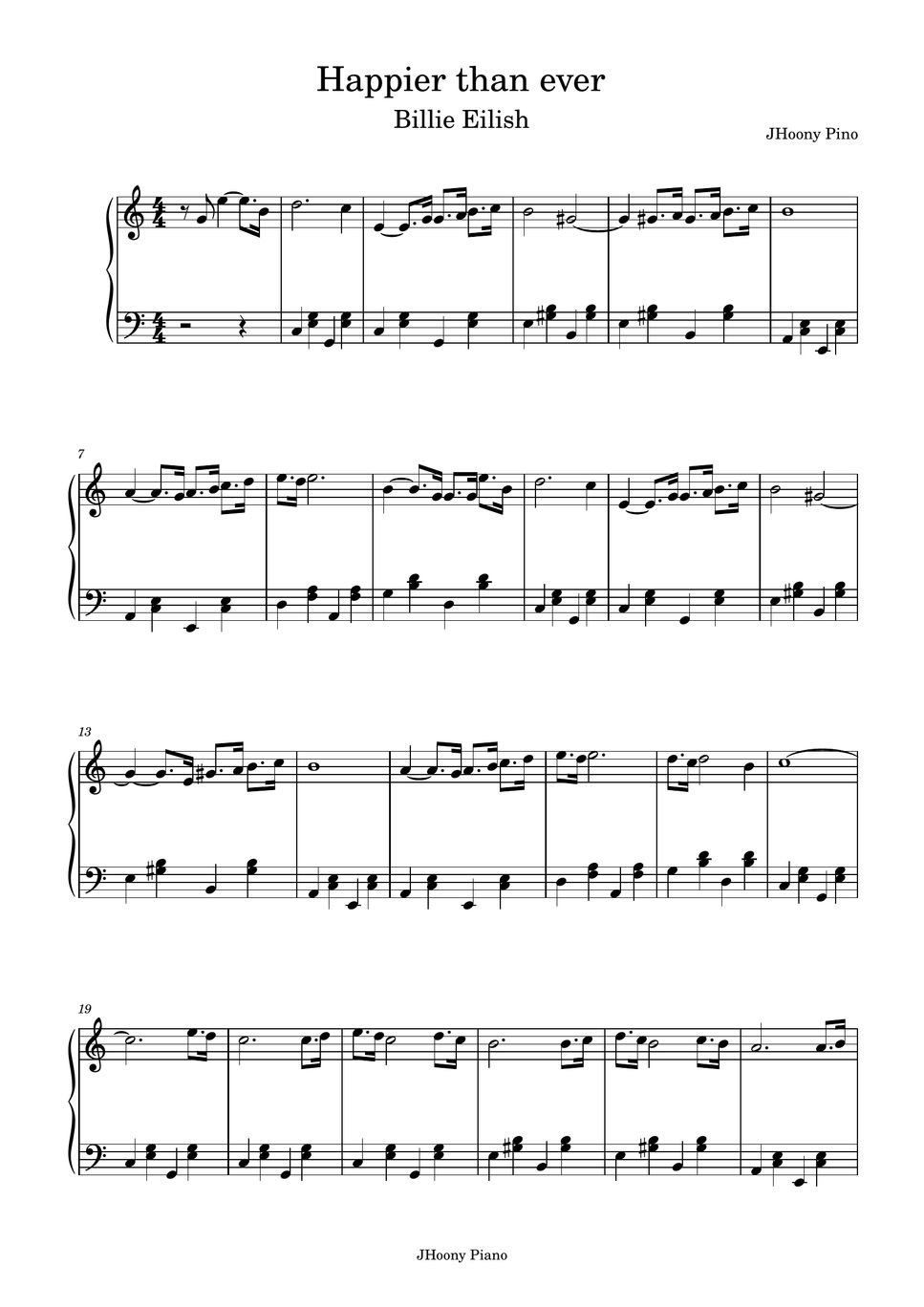 Billie Eilish - Happier than Ever Partitura by JHoony Piano