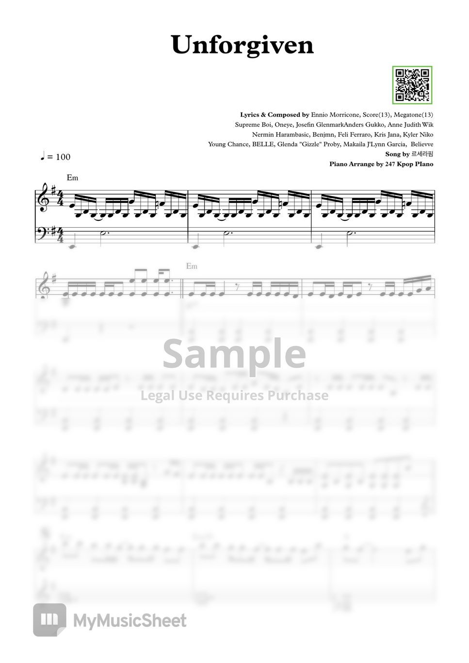 Le SSerafim - Unforgiven Bản nhạc by 247KpopPiano