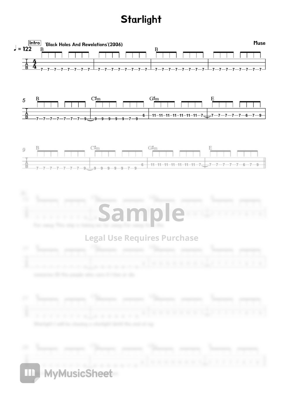 Muse - Starlight 악보 by 김미(Kimme)