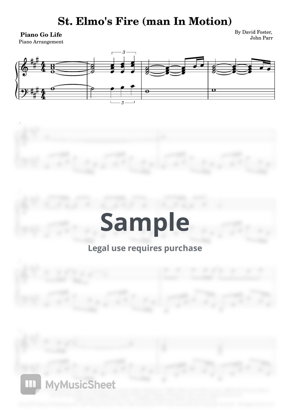 John Parr - St. Elmos Fire (Man in Motion) Sheet Music by Piano Go Life