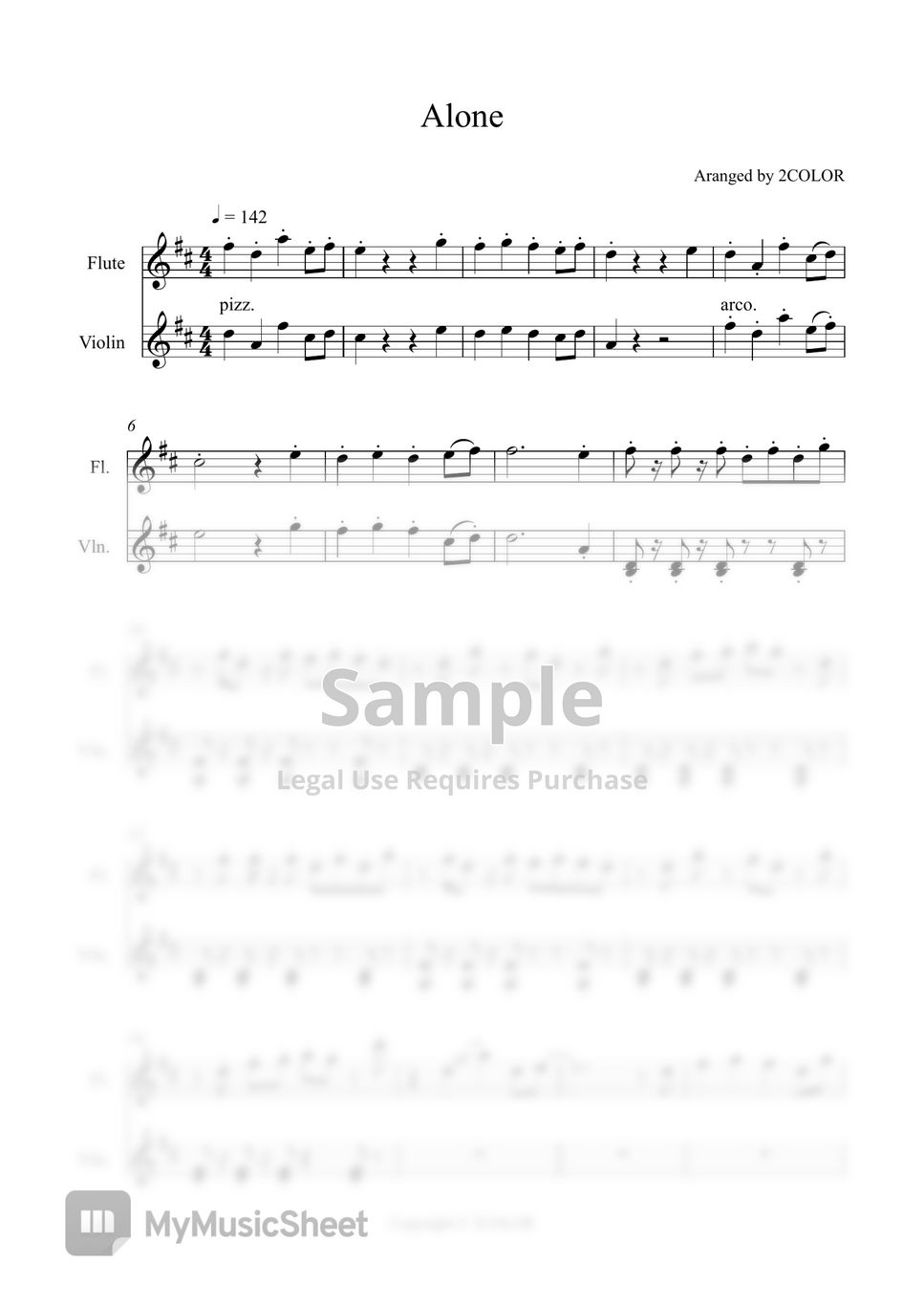 DJ.Marshmello - Alone (VIOLIN, FLUTE) Sheet Music by 2COLOR