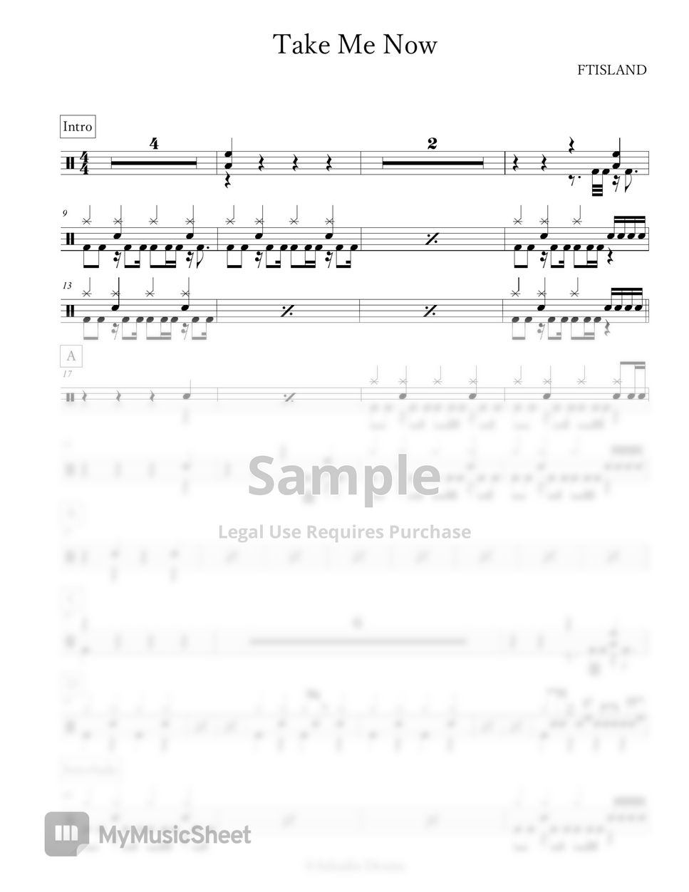 Ftisland Take Me Now Sheets By Arkadia Drums