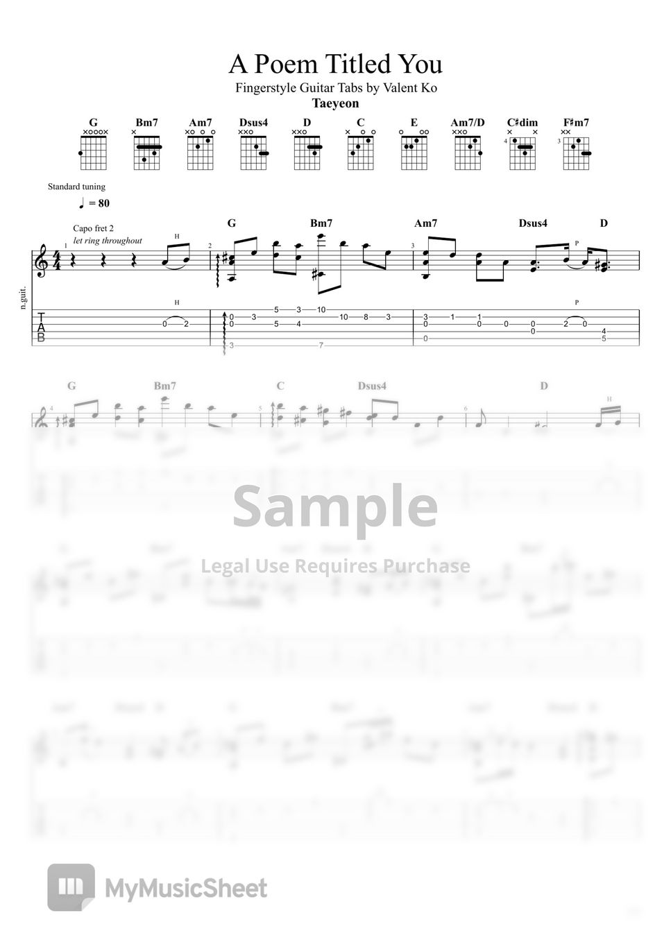 Taeyeon - A Poem Titled You Sheet Music by Valent Ko