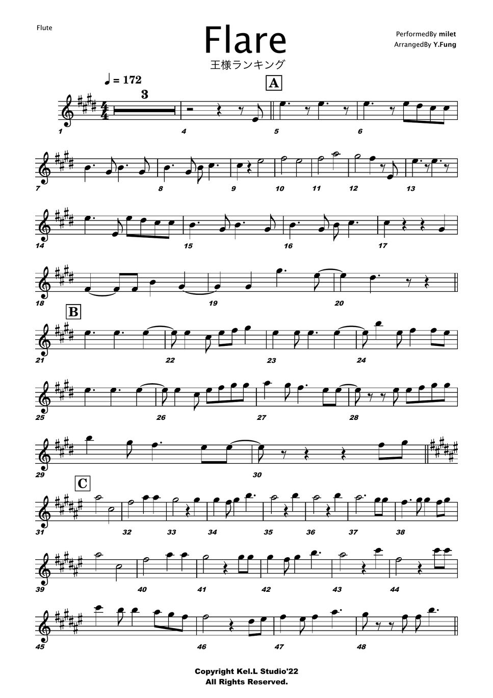 Milet - Flare (フルート演奏) Partition musicale by YipFUNG