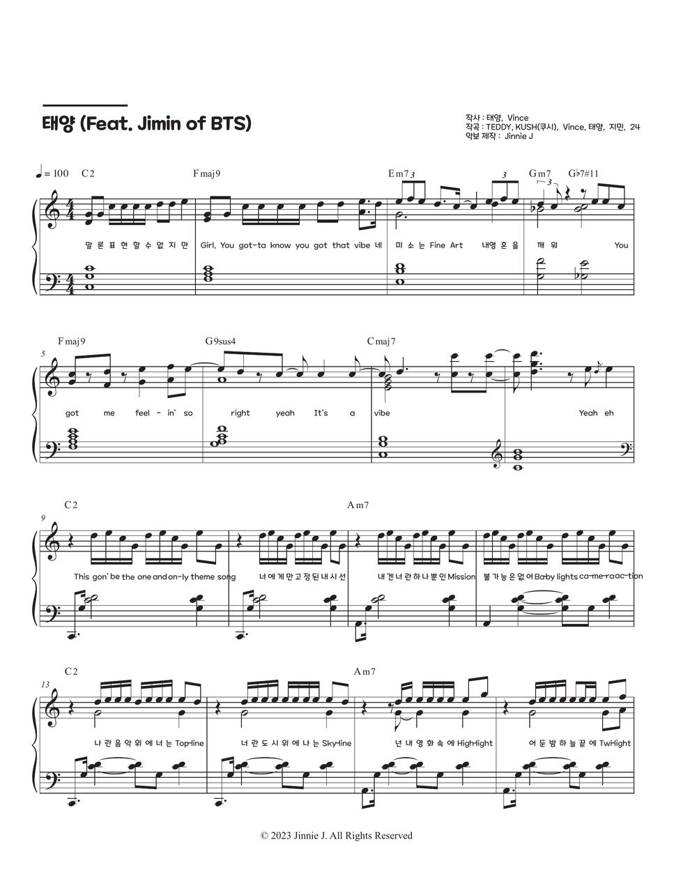 태양 Taeyang Vibe Feat Jimin Of Bts Sheet By Jinnie J