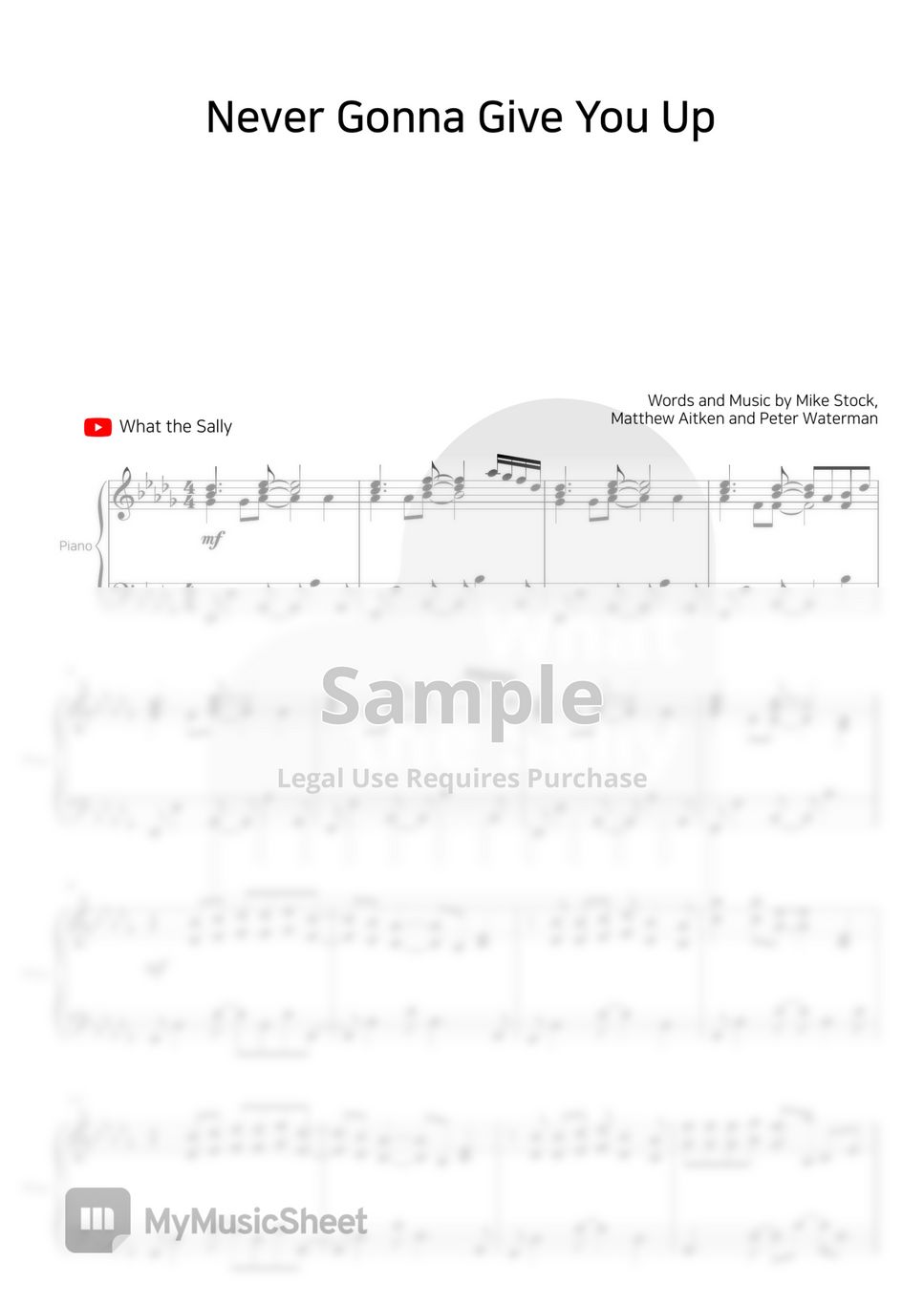 Rick Astley - Never Gonna Give You Up (Original Key) Sheet Music by ...
