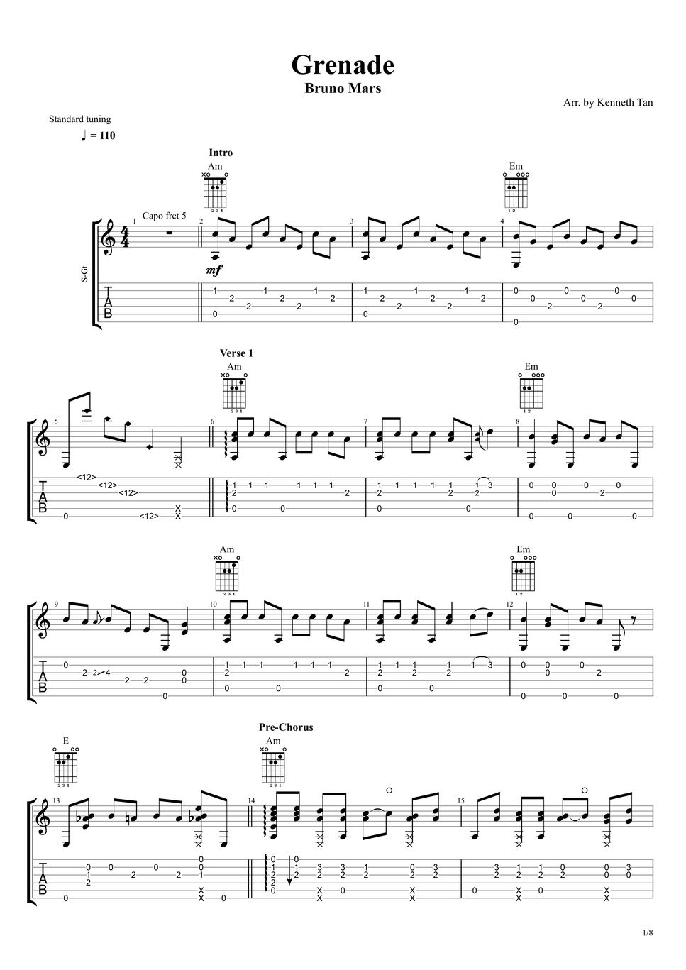 Bruno Mars Grenade Guitar Chords