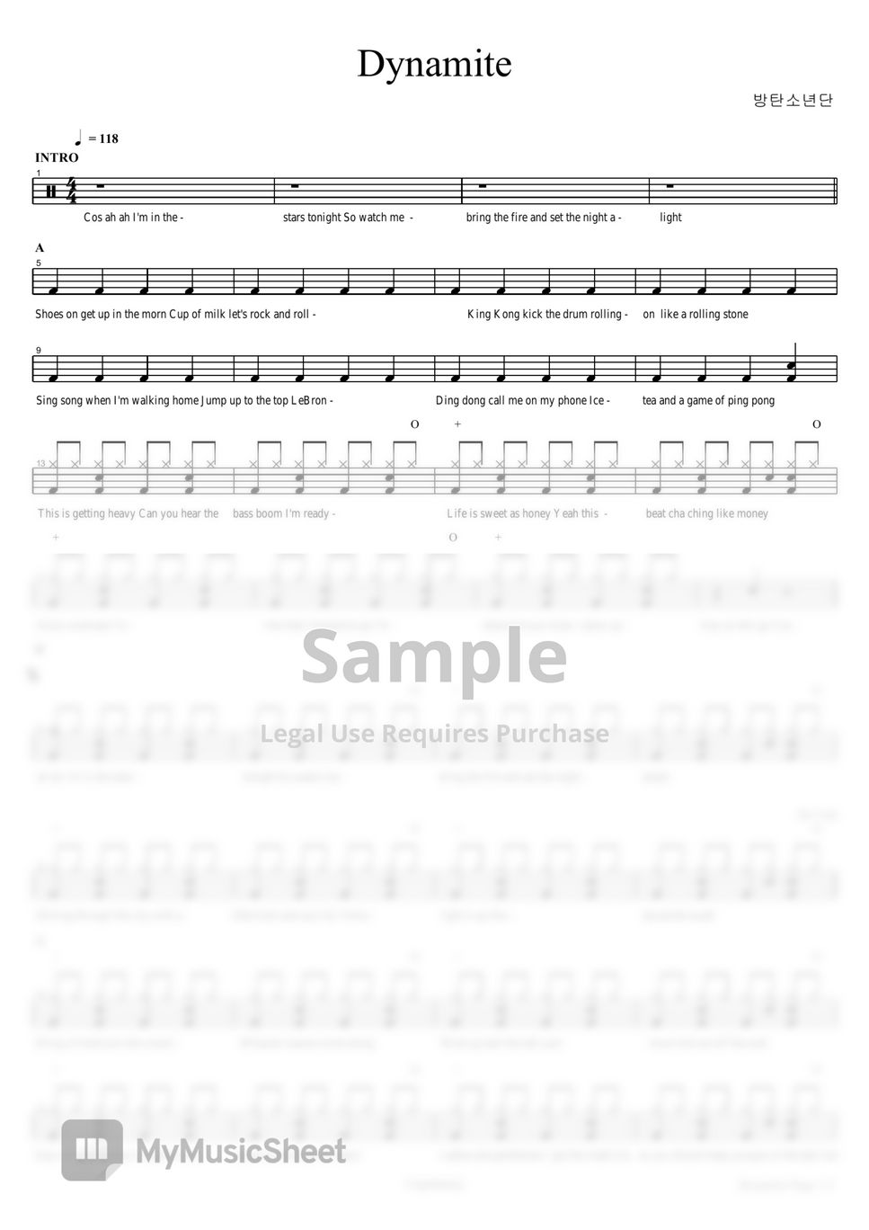 BTS - Dynamite Drum Partitura PDF | COPYDRUM | mymusic5