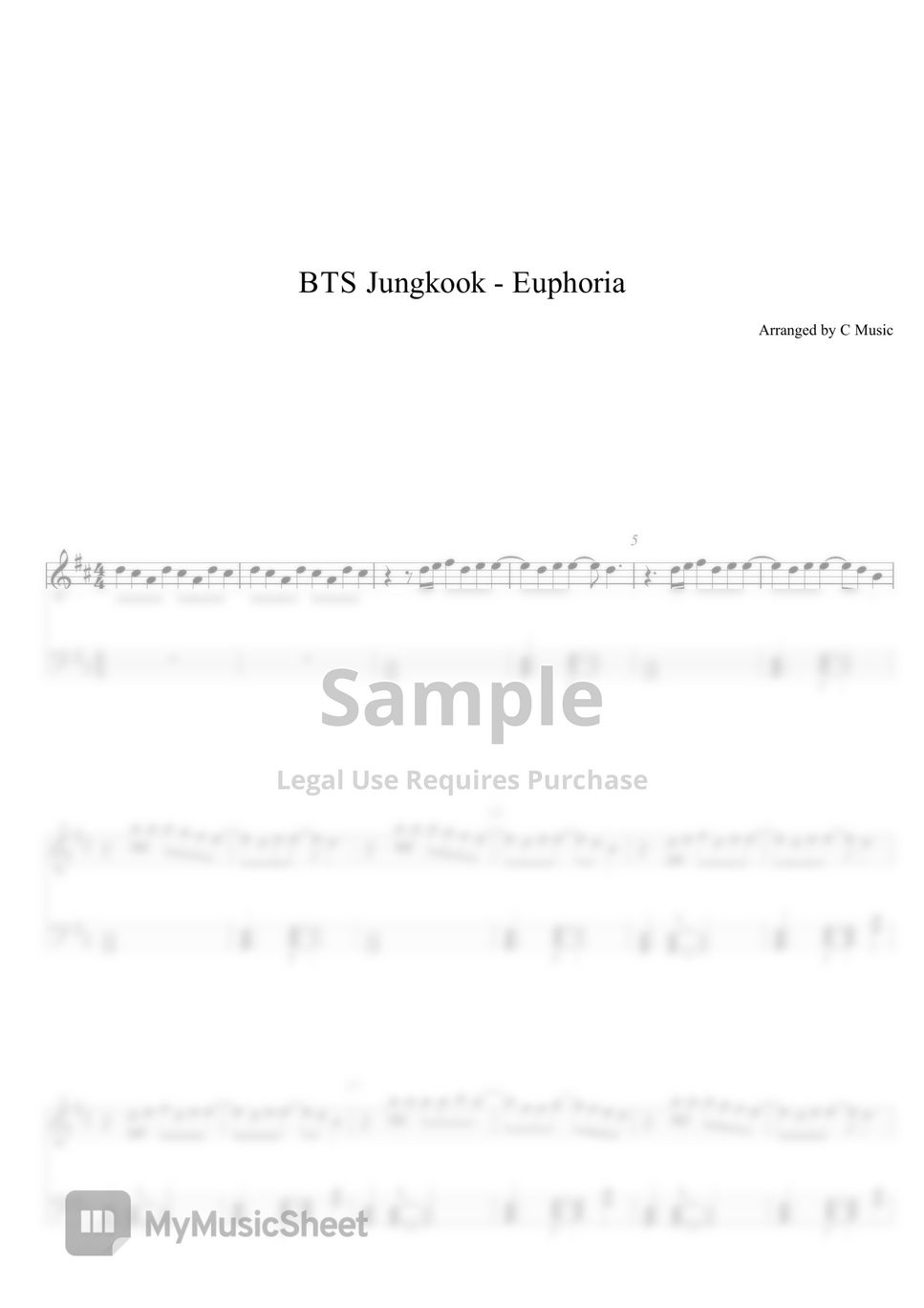 BTS Jungkook - Euphoria 악보 by C Music