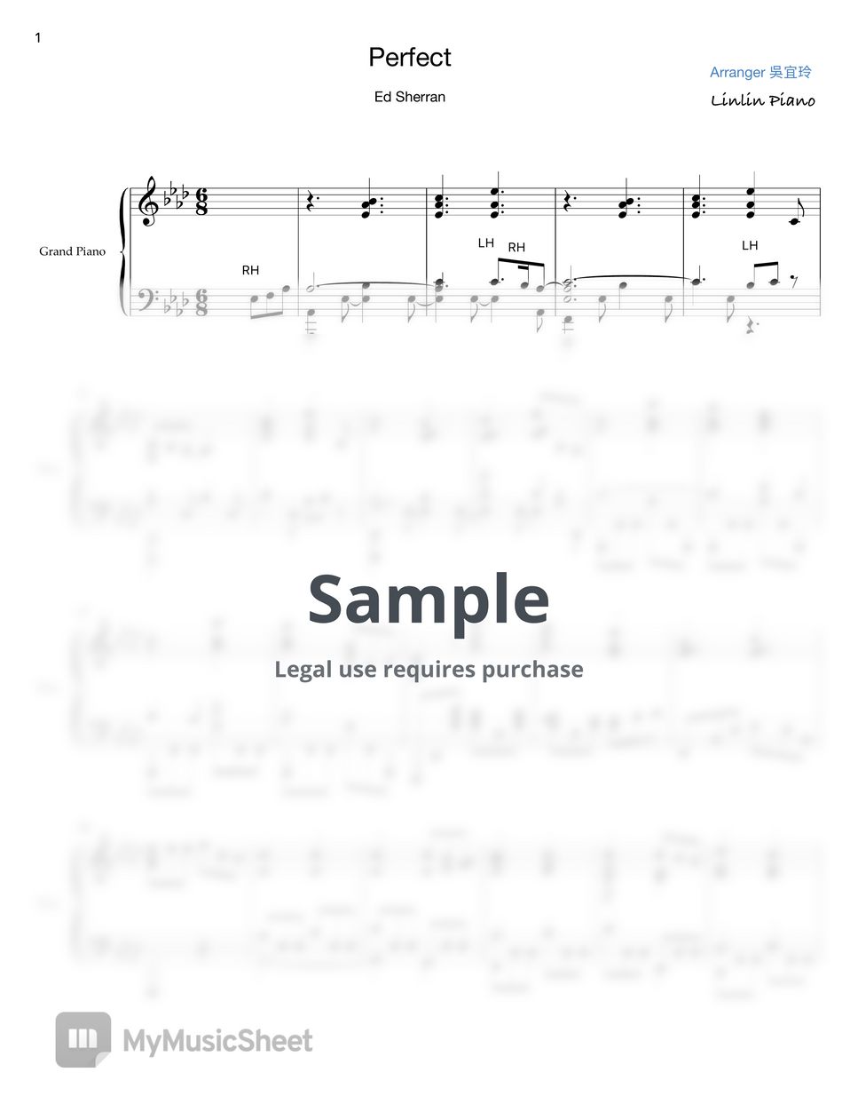 Ed Sheeran - Perfect (五分鐘鋼琴) Sheets by Linlin Piano