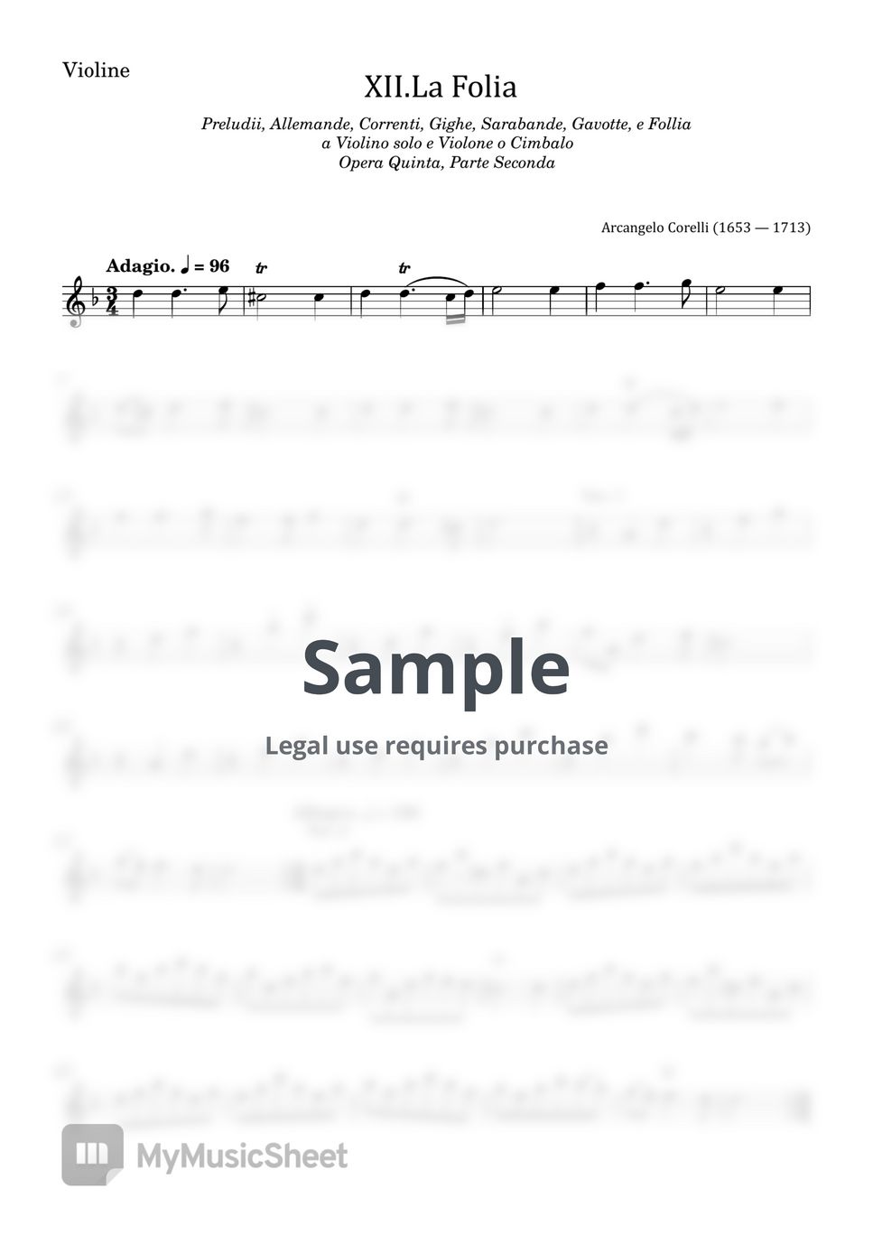 Arcangelo Corelli - Violin Sonata in D minor, Op.5 No.12 'La Folia ...