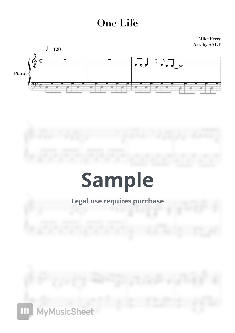 Mike Perry - One Life (Original+Easy Key) 楽譜 by SALT