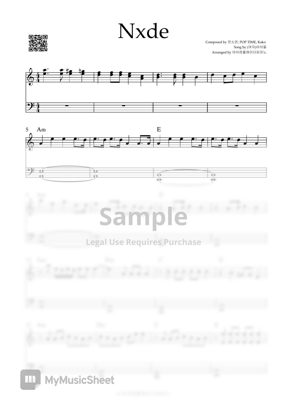 (여자)아이들 - Nxde (쉬운 ver. / 초급 피아노 / 피아노 커버) Sheets by 아이캔플레이더피아노