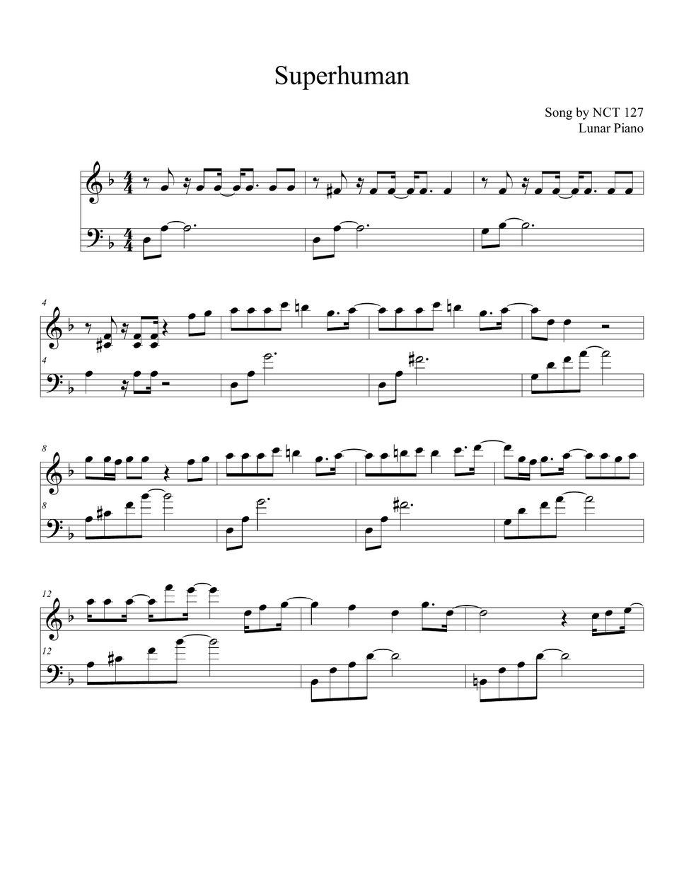 NCT 127 - Superhuman Sheet by Lunar Piano